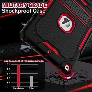 ZoneFoker Case for iPad 9th/8th/7th Generation 2021/2020/2019(10.2 inch), Heavy Duty Military Grade Shockproof Rugged Protective 10.2" Cover with Built-in Stand for iPad 9 8 7 Gen (Black+Red)