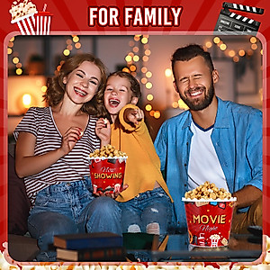 Roshtia 6 Pieces Plastic Popcorn Containers Reusable 75 oz Popcorn Bowl with Popcorn Scoop Retro Style Popcorn Boxes Red Popcorn Plastic Scoop Set for Movie Theater Night (Movie)