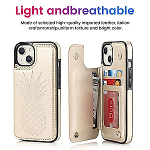 ACXLIFE iPhone 13 Case 13 Wallet Card Holder Case,Protective Cover with Credit Slot Holder and Slim Leather Case for iPhone 13 6.1Inch (p_Gold)