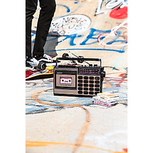 Crosley CT100B-SI Retro Portable Cassette Player with Bluetooth, AM/FM Radio, and Built-in Microphone, Silver