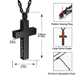 XIUDA Personalized Cremation Cross Necklace for Ashes Cross Urns Jewelry Locket Pendant Ashes Holder Stainless Steel Memorial Cremation Jewelry for Men Women