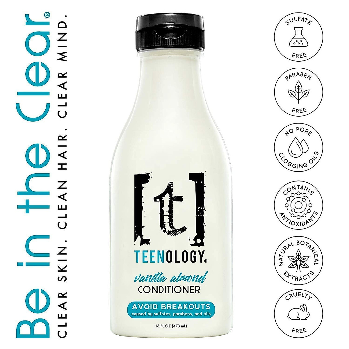 TEENOLOGY Shampoo and Conditioner Bundle (Save 5%) - Helps with Acne and Breakouts - Sulfate and Paraben Free, Noncomedogenic, Natural Botanical Extracts, Vanilla Almond - 16 oz.