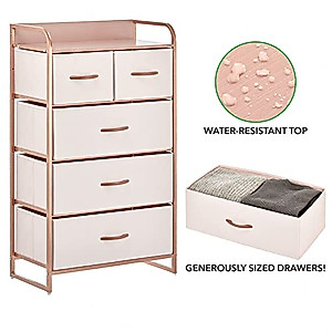 mDesign Tall Dresser Storage Chest - Vanity Furniture Cabinet Tower Unit for Bedroom, Office, and Closet - Textured Print - 5 Removable Drawers - Pink/Rose Gold