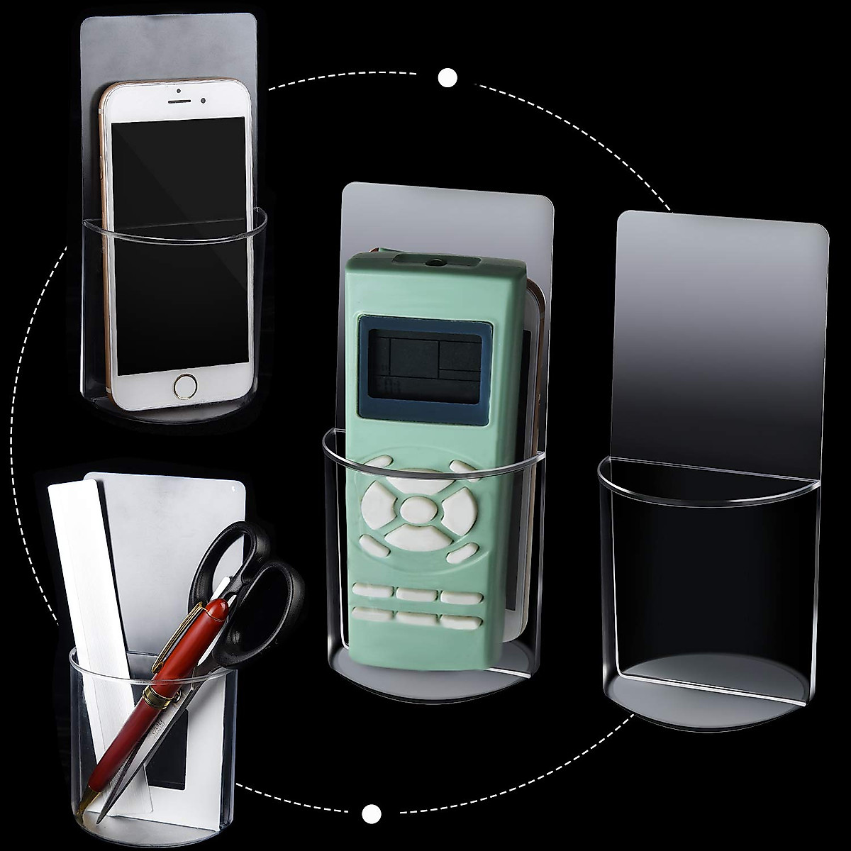 6 Pieces Acrylic Remote Control Holder Transparent Wall Mount Organizer Clear Acrylic Media Storage Box