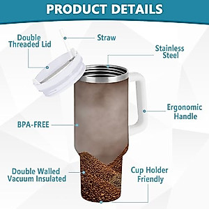 RPLIFE Coffee Brown 40 Oz Tumbler with Handle, Stainless Steel Cups with Lid, Tea Tumbler