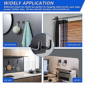 MOPMS Towel Hooks for Bathroom - Adhesive Hooks Heavy Duty - Wall Double Hooks with 5 Pack Solid Glue - Stainless Steel Stick on Hooks for Hanging Coat Key Hat Razor and Key Holder