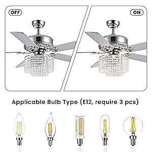 CROSSIO 52 Inch Crystal Ceiling Fan with Light and Remote Control, Modern Chandelier Fan with 5 Reversible Wood Blades Chrome Fandelier for Living Room Bedroom (Fine line Crystal-Ceiling Fan)