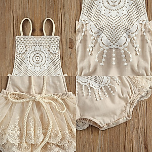 Newborn Infant Baby Girl Romper Bodysuit Jumpsuit Outfits Lace Romper Ruffle Sleeveless Backless Tutu Dress Clothes