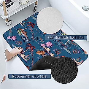 Bath Rugs Palm Tree Island Doormats Stone Diatomaceous Earth Rug Non-Slip Ocean Summer Bathroom Mat Washable Absorbent Mud Floor Mats for Indoor and Outdoor 15.7"x23.6"