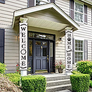 2 Pieces Welcome Home Banner Vertical Welcome Signs for Front Porch, Home Sweet Home Welcome Navy Army for Party Home Indoor Outdoor Decorations