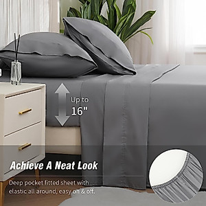 DOWNCOOL King Size Sheets Set - 100% Cotton Sheets, King Sheets Deep Pocket Up to 16", 400 Thread Count Sateen Bed Sheets King Size, Soft Breathable & Cooling Sheets, 4-Piece King Sheet Set, Grey