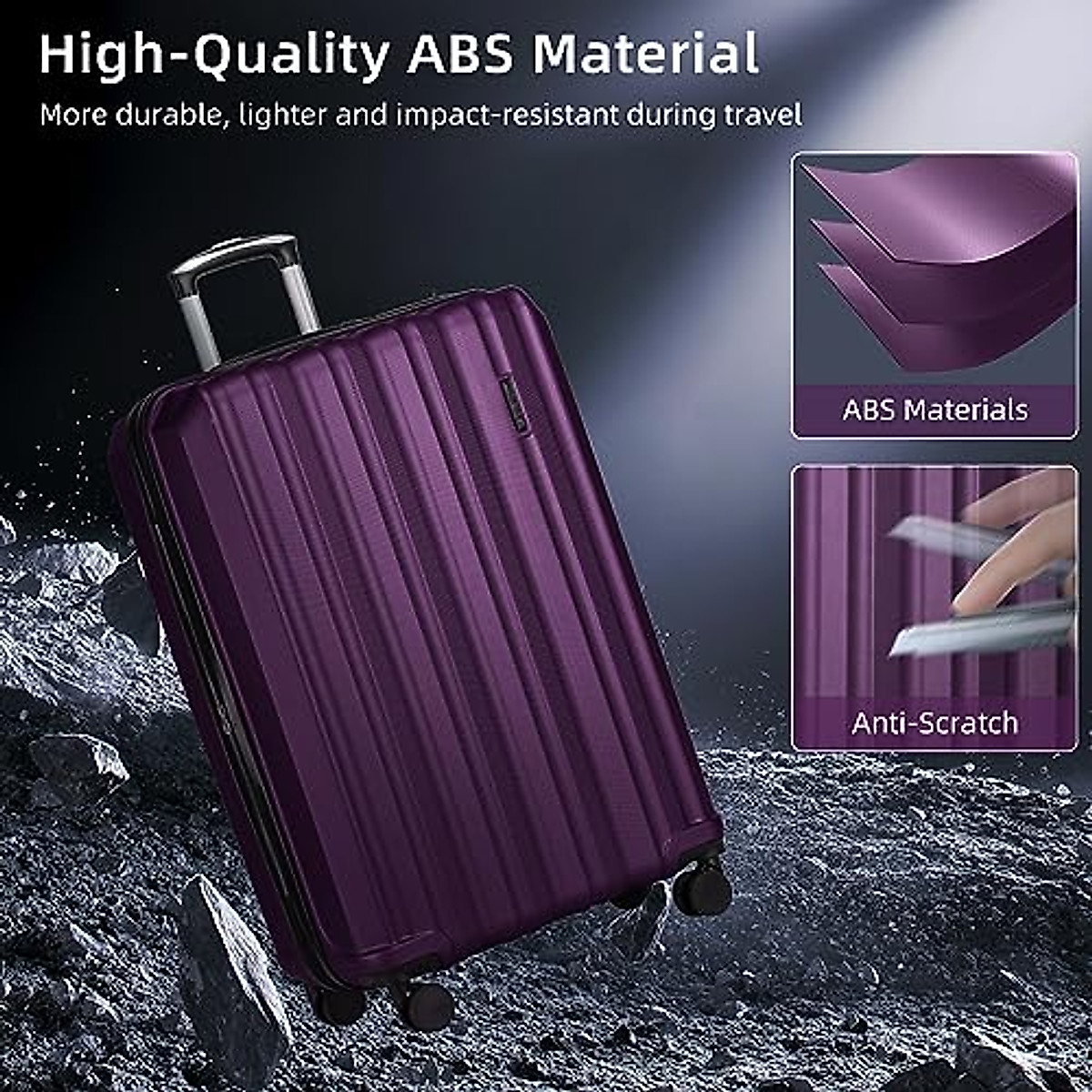 LARVENDER Luggage Sets 6 Piece, Expandable Luggage Hardshell Suitcases Set with Spinner Wheels, Lightweight Travel Luggage Sets Clearance with Cosmetic Cases, Purple(12/14/18/20/24/28)"