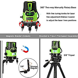 ML&SL Multi-Line Green Laser Level - Professional Automatic Self leveling Laser Horizontal&Vertical Cross line with Down Plumb Dot,360°Rotating Base,Rechargeable Battery for Indoor Outdoor