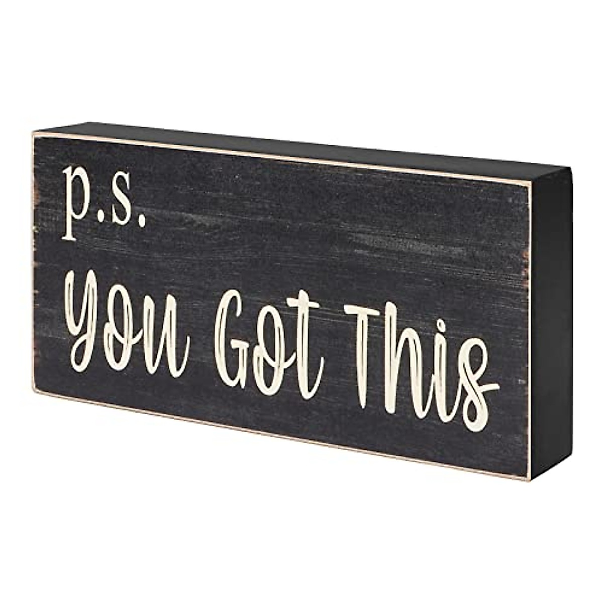 Esur Motivational Home Office Desk Black Decor - Farmhouse Wooden Box Sign Gift for Women - P.S. You Got This