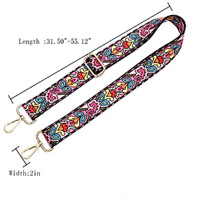 Wide Crossbody Shoulder Strap Replacement Adjustable 2" Adjustable Jacquard Woven Guitar Strap Style for Bag Handbags Purse (Flower)