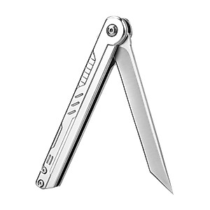 Carimee Slim Pocket Folding Knife with 3.8” Blade, Stainless Steel Handle, EDC Gentlemen knife for Outdoor, 2024 Gifts for Men and Women, Silver