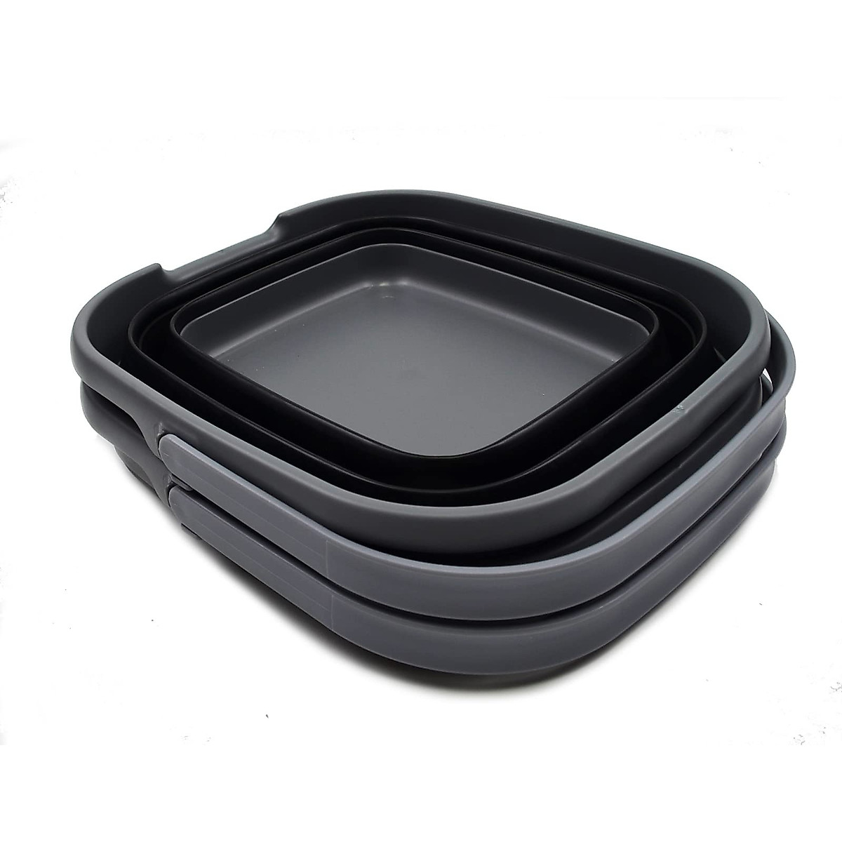 SAMMART 10L (2.6 Gallon) Collapsible Rectangular Handy Basket/Bucket (Grey/Black (Set of 2))