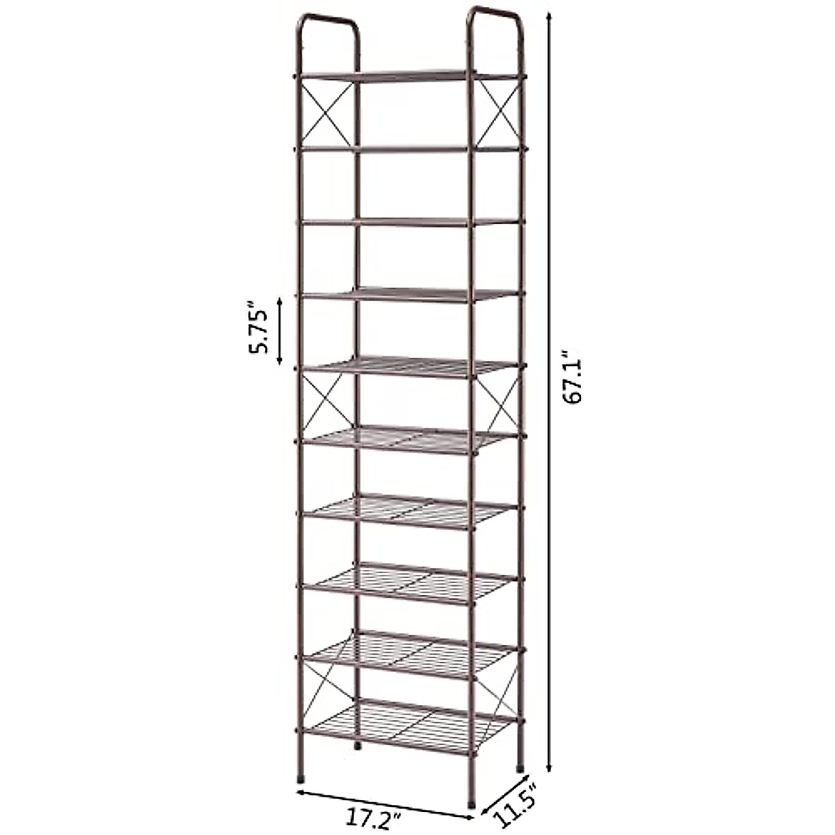 Tajsoon 10-Tier Shoe Rack Organizer, Narrow Shoe Rack for Closet Entryway, Metal Mesh Shoe Storage Shelf with X Shape Fixed Frame, Bronze