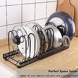 Felibeaco Expandable Pot & Pan Organizers Rack with 10+Dividers, Adjustable Pans & Pots Lid Organizer Holder Rack for Cabinet, Kitchen, Counter, Black