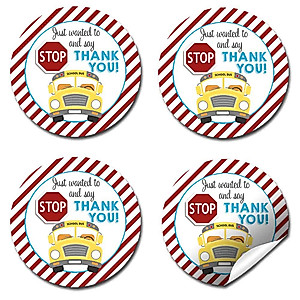 Stop to Say Thanks Traffic Themed School Bus Driver Appreciation Thank You Sticker Labels, 40 2" Party Circle Stickers by AmandaCreation, Great for Envelope Seals & Gift Bags
