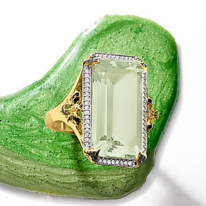 Ross-Simons 16.00 Carat Prasiolite and .20 ct. t.w. White Topaz Bumblebee Ring With Black Enamel in 18kt Gold Over Sterling. Size 7