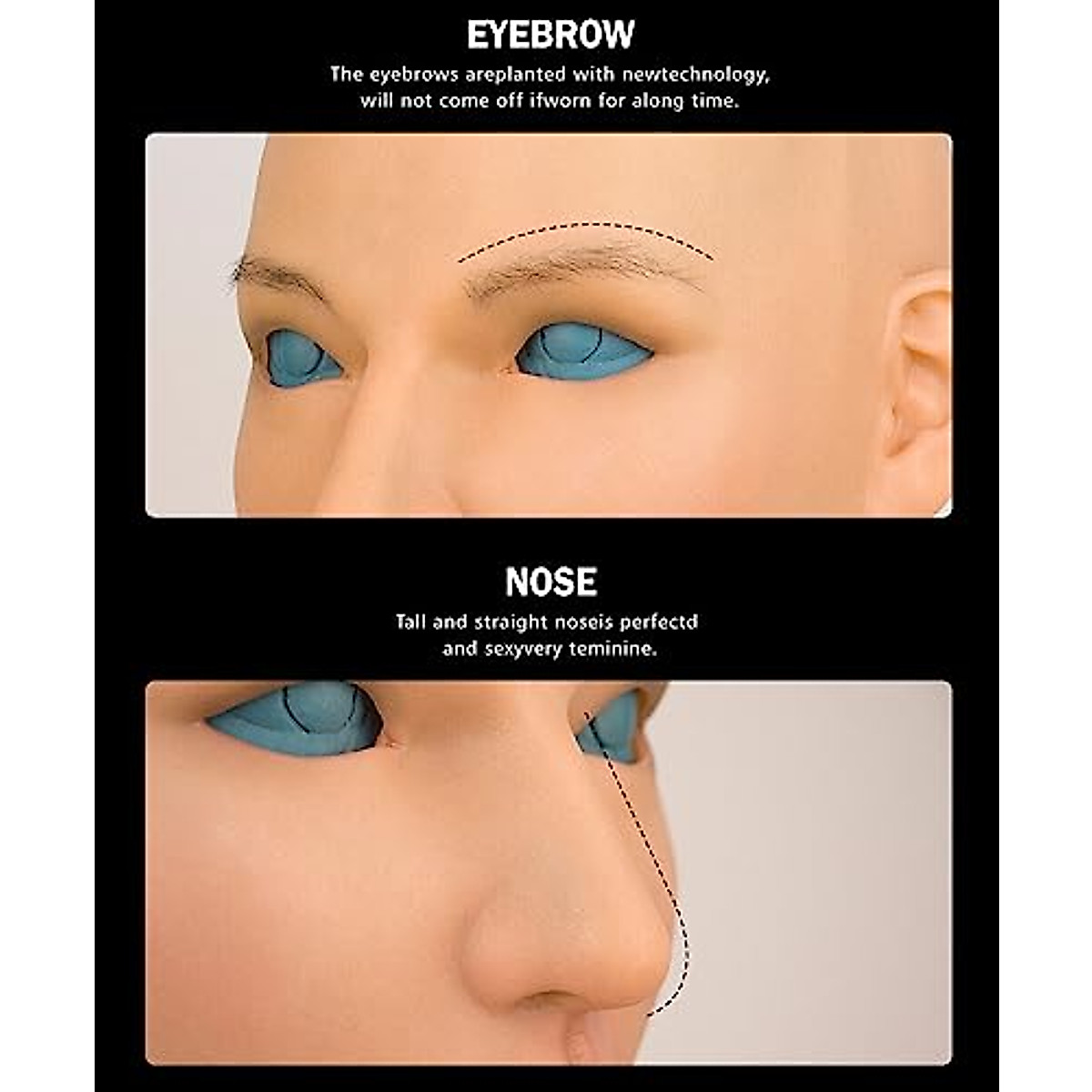 SHMCOFE Crossdressing Silicone Female Mask Headwear Mask For Crossdressers Cosplay Halloween Transgender