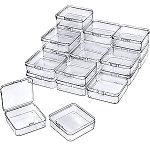 KEWAYO 12 Packs Small Clear Plastic Beads Storage Containers Box with Hinged Lid for Storage of Small Items, Crafts, Jewelry, Hardware (2.1 x 2.1 x 0.8 Inches)