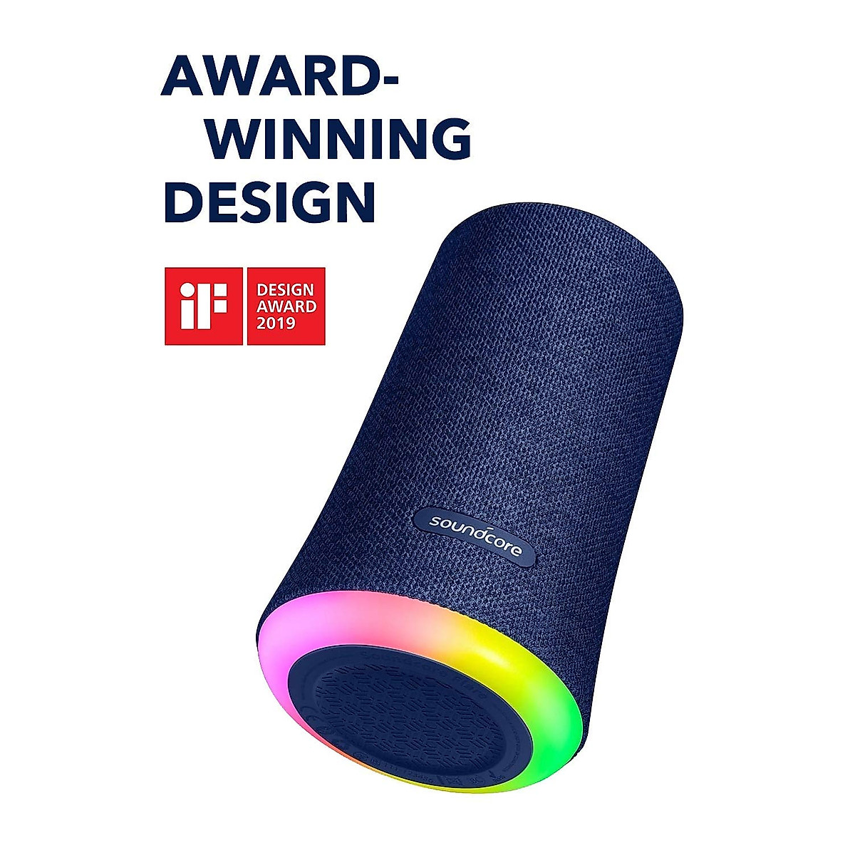 Bluetooth Speaker, Soundcore Flare Wireless Speaker by Anker, Portable Party Speaker with 360° Sound, Enhanced Bass, Ambient LED Light, IP67 Dustproof & Waterproof, and 12H Battery Life—Blue (Renewed)