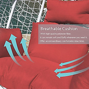 J.M.Deco Patio Swing Chair with Stand, Egg Chair with Support Frame, Hammock Chair Swing Wicker Plastic for Indoor, Outdoor, Garden, Backyard & Patio (White+Red)