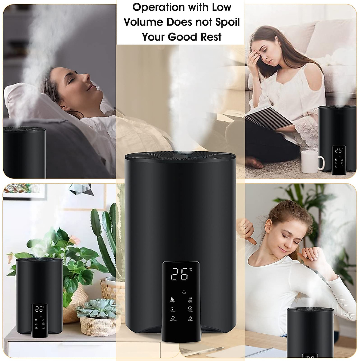 Cool and Warm Humidifiers for Bedroom Large Room, Top Fill 4.5L Quiet Smart Ultrasonic Humidifier for Babies Nursery, Plants & Whole House Built-in Humidity Sensor Essential Oil Diffuser 360°Nozzle