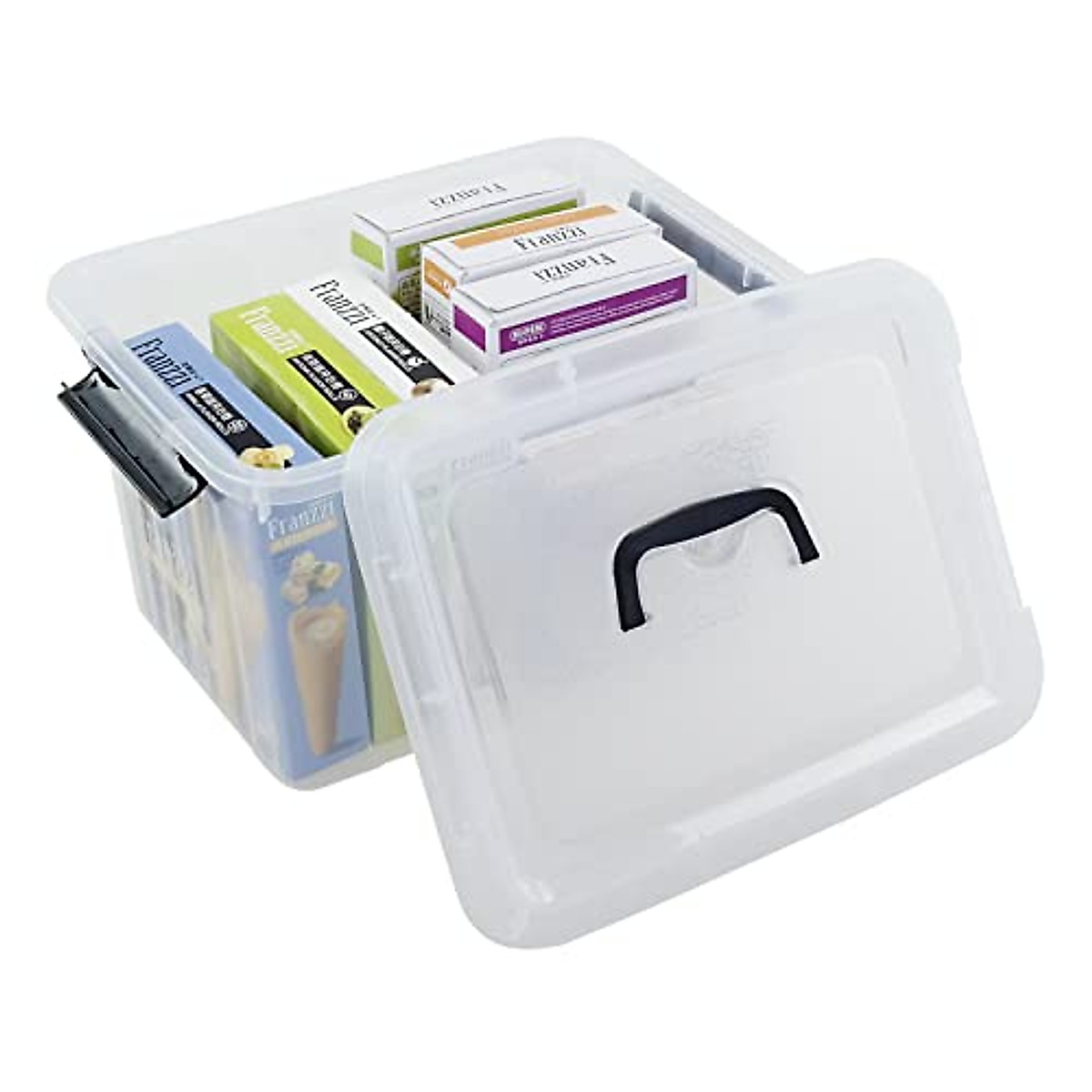 Ucake 12 Quart Clear Plastic Storage Box, Latching Box with Lid and Handle, Set of 6