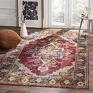 SAFAVIEH Crystal Collection Accent Rug - 3' x 5', Ruby & Navy, Medallion Distressed Design, Non-Shedding & Easy Care, Ideal for High Traffic Areas in Entryway, Living Room, Bedroom (CRS508R)