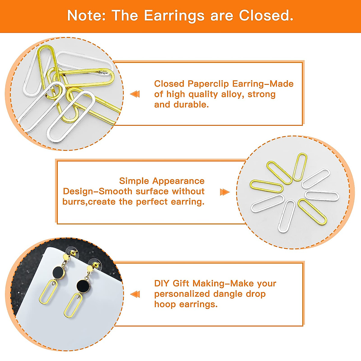 80pcs Earrings Beading Hoop for Jewelry Making,Beading Hoop Earrings Finding Paperclip Earring Earrings Finding for DIY Earring Making(Gold&Silver,6 x 20mm)