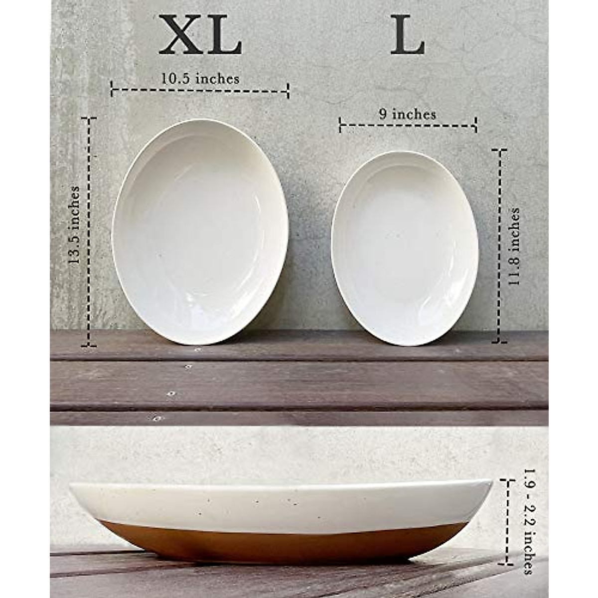 Mora Ceramic Large Serving Bowls- Set of 2 Oval Platters for Entertaining. Modern Kitchen Dishes for Dinner, Fruit, Salad, Turkey, etc. Oven, Dishwasher Safe, 55 / 35 oz, 13.5" / 11.8" - Vanilla White