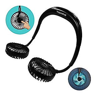 Voglioshop Personal Neck Fan, USB Rechargeable Portable Fan, Cooling Fan Ideal When You Do Any Activity and Wear a Face Mask, 3 Wind Speeds, LED Lights, Accessible Power Buttons, Long Lasting Battery