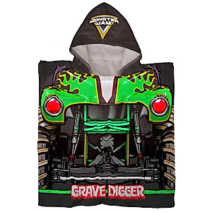 Jay Franco Monster Jam Grave Digger Kids Bath/Pool/Beach Hooded Poncho - Super Soft & Absorbent Cotton Towel, Measures 22 x 22 Inches