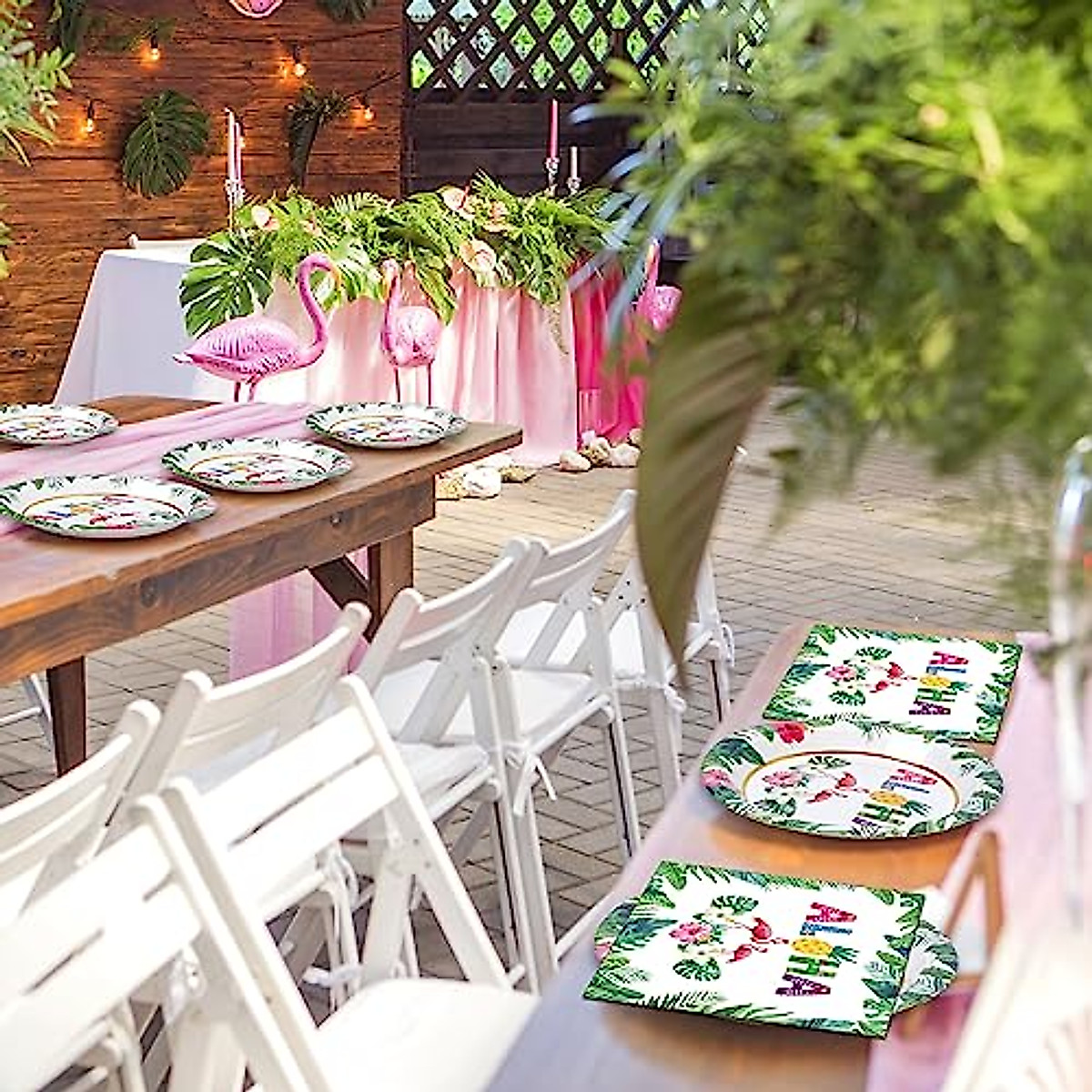 MEZOOM 75pcs ALOHA Tableware Set Tropical Luau Napkin Flamingo Paper Plate(7 & 9 In) Hawaiian Disposable Dinnerware Set with Hibiscus Flower & Palm Leaf for Summer Beach Themed Party Serves 25 Guests