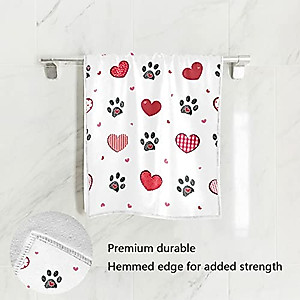 Vdsrup Dog Paws Love Hearts Hand Towels Valentine's Day Bathroom Theme Towel Soft Bath Guest Face Towel Absorbent Kitchen Tea Dish Towels Washcloths 16 X 30 in