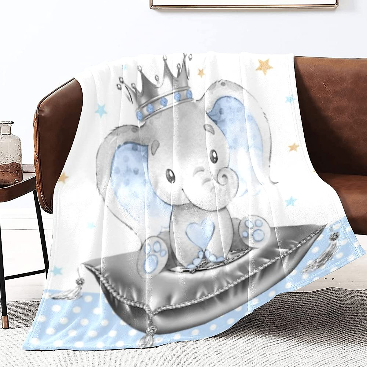 Personalized Baby Swaddle Blanket with Name,Custom Fleece Throw Kids Blanket,Baby Blanket for Girls/Boys with Elephant Decor,Newborn Gifts for Baby Shower/Toddler Bed.30x40