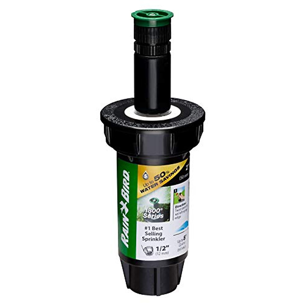 Rain Bird 1802AP8PRS Pressure Regulating (PRS) Professional Pop-Up Sprinkler, Adjustable 0 - 360° Pattern, 6' - 8' Spray Distance, 2" Pop-up Height