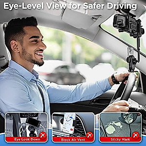 Rearview Mirror Phone Mount-Mirror Phone Holder for Car-Retractable Phone Holder Navigation-Car Phone Mount-Truck Phone Clip for Delivery Driver-Fit Mobiles 4"-7" Most Vehicles+2 Blind Spot Mirror.