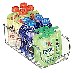 mDesign Plastic Food Storage Bin Organizer with 3 Compartments for Kitchen Cabinet, Pantry, Shelf, Drawer, Fridge, Freezer Organization - Holds Snack Bars - Ligne Collection - Clear