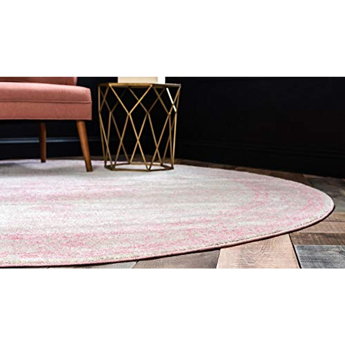Rugs.com Dover Collection Rug – 3 Ft Round Pink Low-Pile Rug Perfect for Kitchens, Dining Rooms