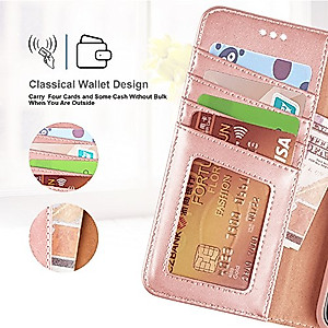 Arae Case for iPhone X/Xs, Premium PU Leather Wallet Case [Wrist Straps] Flip Folio [Kickstand Feature] with ID&Credit Card Pockets for iPhone X (2017) / Xs (2018) 5.8 inch Rose Gold