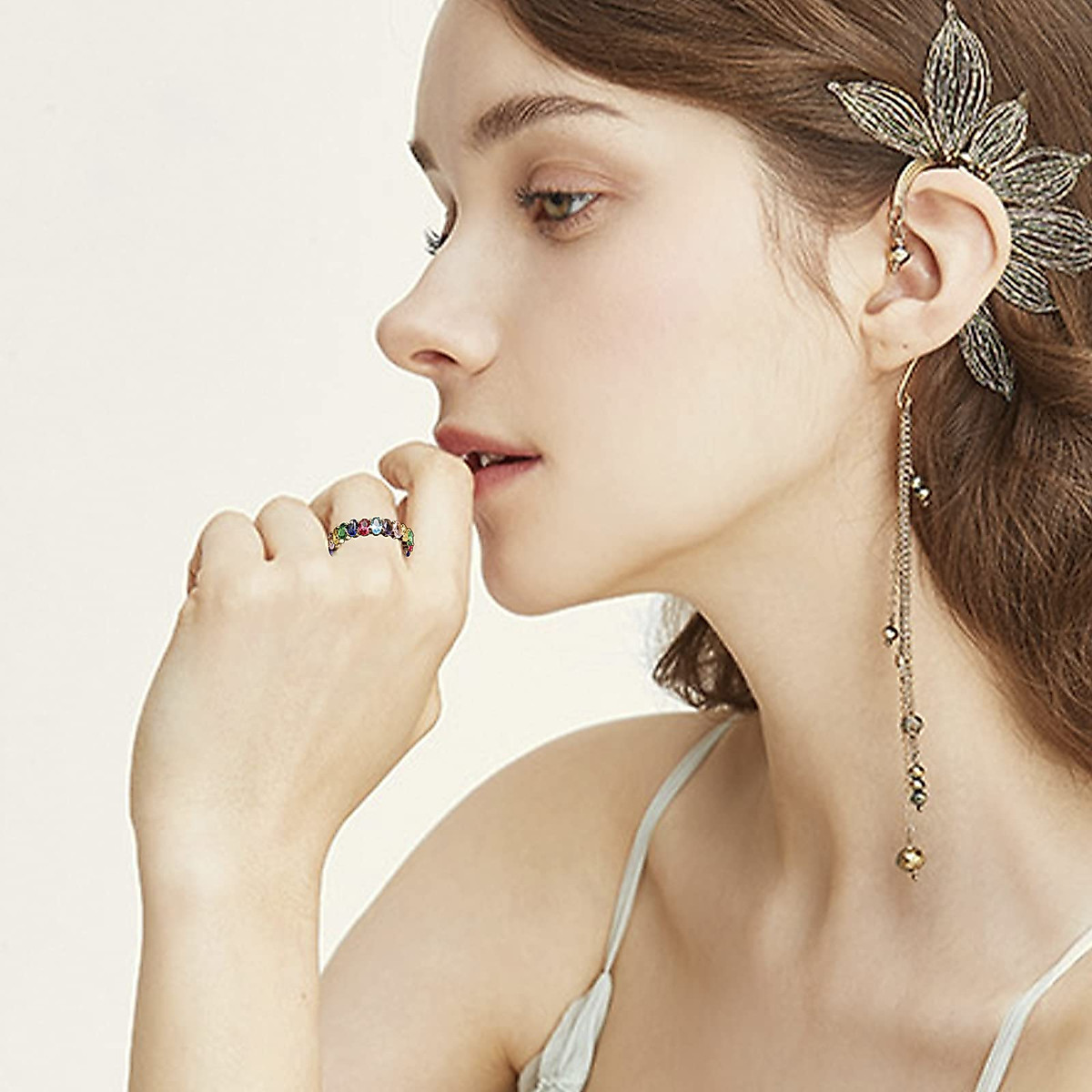 UUJOY 18K Gold Plated Cubic Zirconia Oval Cut Eternity Ring Engagement Ring for Women