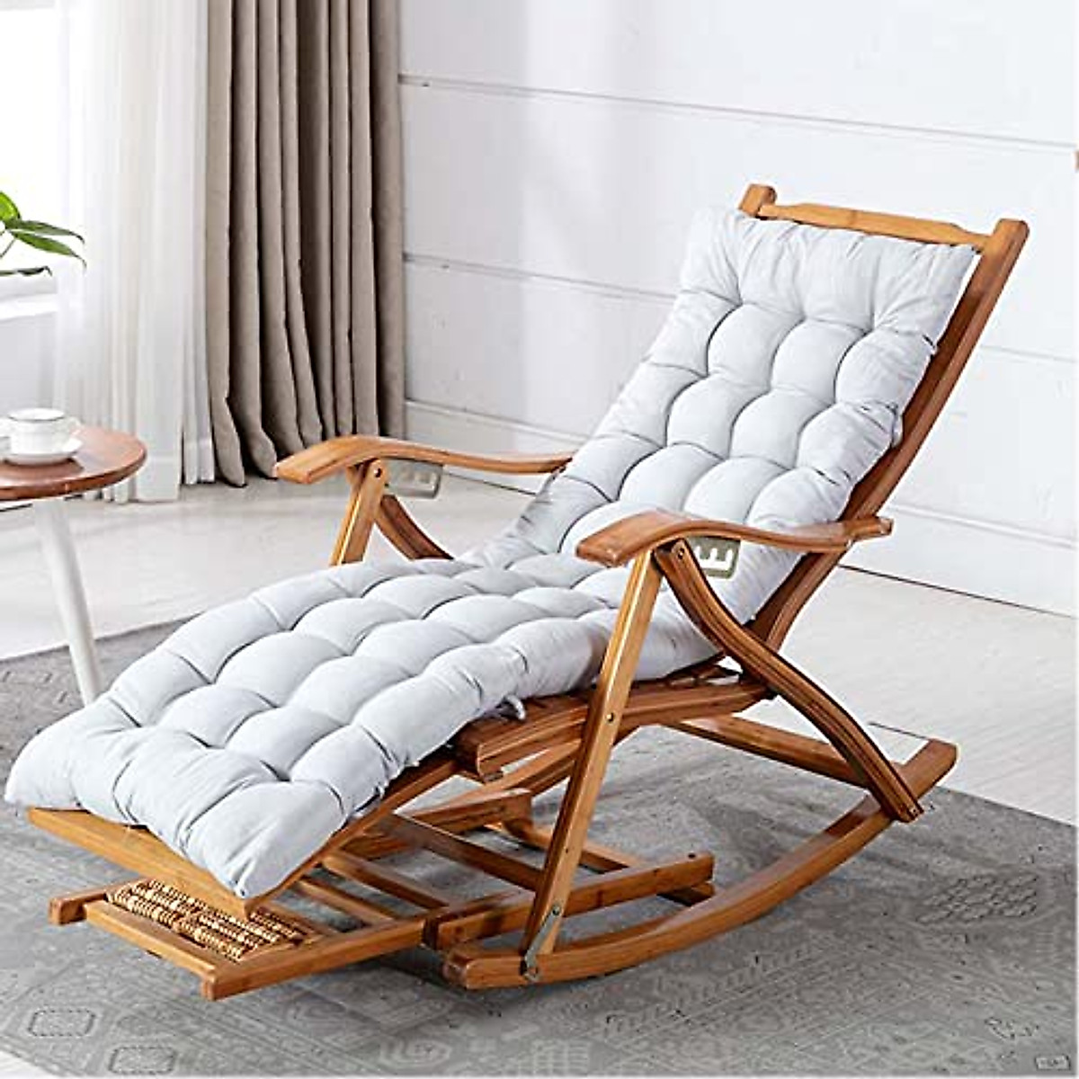 BROHN Lounge Chair, Outdoor Patio Woodenl Rocking Chair, Padded Modern Rocker Chairs with Cushion, Support 440lbs for Porch, Deck, Balcony or Indoor Use
