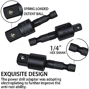 Power Hand Tools,Impact Driver Bit Set,360°Rotatable,3Pcs1/4"3/8"1/2"Hex Shank Set Power Drill Cordless Impact Sockets Bit Set Adapter,1/4Inch Hex Shank,to Drive for Adapters to Use with Drill Chucks