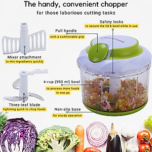 Brieftons QuickPull Manual Food Chopper: Large 4-Cup Powerful Hand Pull Chopper/Mincer/Mixer Blender to Chop Onion, Garlic, Vegetables, Fruits, Herbs for Salsa, Salad, Pesto, Puree, Indian Cooking
