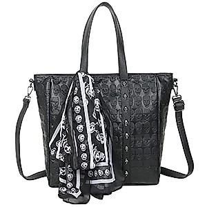 FiveloveTwo Women Handbag and Purses PU Satchel Skull Rivet Shoulder Tote Top-Handle Bag Black