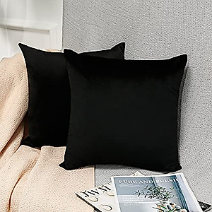 Best Season Pack of 2 Black Luxury Soft Velvet Square Decorative Throw Pillow Covers Decorative Pillowcase for Sofa Couch Bed 18×18 inches